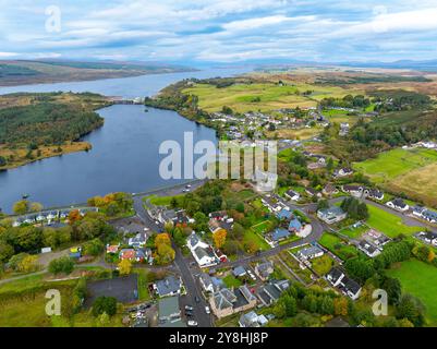 Aerial view from drone of Lairg village, Scottish Highlands, Scotland ...