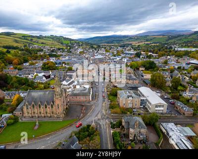 Aerial view from drone of Dingwall town centre, Scottish Highlands ...