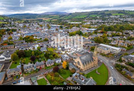 Aerial view from drone of Dingwall town centre, Scottish Highlands ...