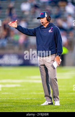 UConn head coach Jim Mora before an NCAA college football game against ...