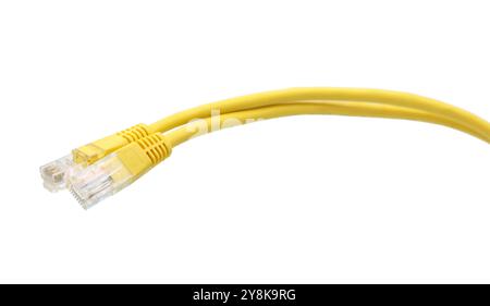 Yellow network cables with molded RJ45 plug on transparent background ...