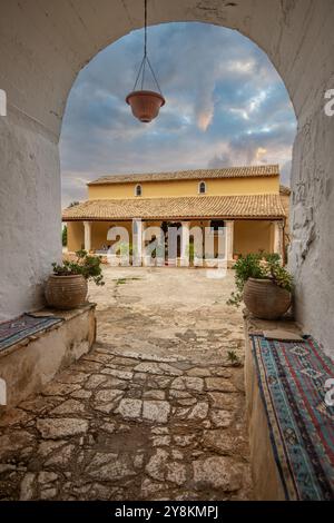 Great typical Greek monastery walls. Ruins in the Mediterranean ...