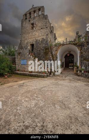 Great typical Greek monastery walls. Ruins in the Mediterranean ...