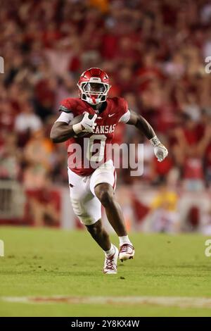 Arkansas running back Braylen Russell (0) gestures after scoring a ...