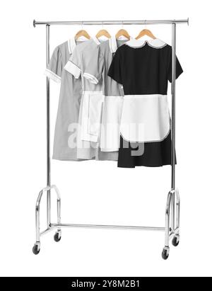 Maids' uniforms on clothing rack isolated on white Stock Photo - Alamy