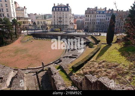 Archeology, Amphitheatre des Trois Gaules, roman ruins in Lyon, Rhone ...