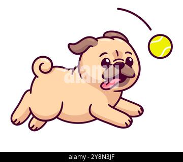 Cute Pug Dog Clipart Illustration and Black and White. Kawaii Clip Art ...