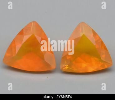 Stunning Pair of Faceted Natural Orange Gemstones in Triangular Cut ...