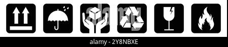 Common packaging & warning symbols with black frame. This side up, Keep ...