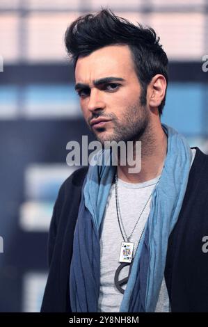 The Italian singer Marco Mengoni performs on the stage of the Pala ...