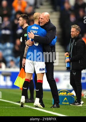 Rangers' Vaclav Cerny, left, celebrates scoring his side's third goal ...