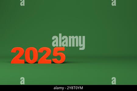 Red 2025 new year digits with blocks on green background. Minimalism ...