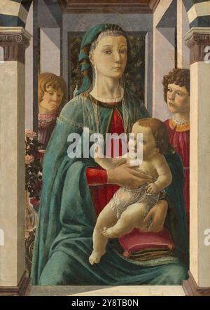 The artwork 'Virgin and Child with Two Angels Before a Rose Hedge' is ...