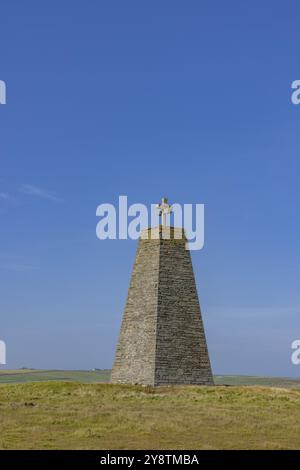 Stone marker, navigation marker with double wooden cross at the top ...