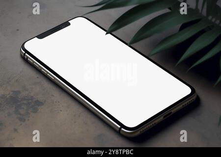 Cell phone mockup on white background with earphones, notebook and ...