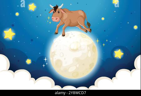 A whimsical cow leaps over a glowing moon Stock Vector Image & Art - Alamy