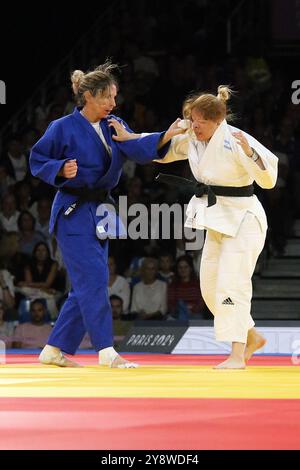 Paula Karina GOMEZ of Argentina (white) wins bronze vs Priscilla GAGNE of Canada (blue) in the ...
