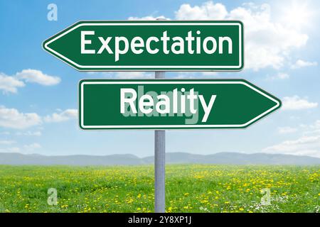 Street Sign the Direction Way to Reality versus Pretension Stock Photo ...