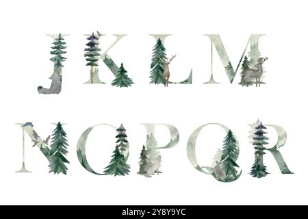 Watercolor forest letters Stock Vector Image & Art - Alamy