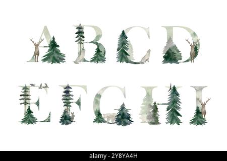 Watercolor forest letters Stock Vector Image & Art - Alamy