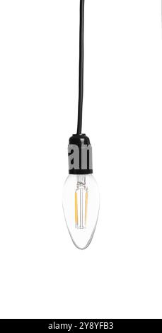 One light bulb hanging on white background Stock Photo - Alamy