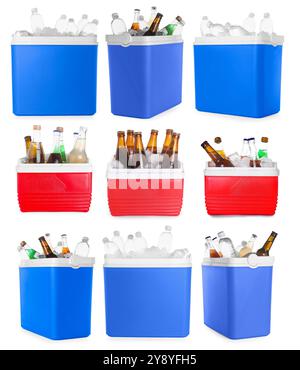 Cool boxes with different drinks isolated on white, set Stock Photo - Alamy
