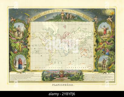 The 1852 Levasseur map of the world, a vintage planisphere, offers a ...