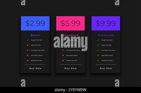 dark theme web subscription pricing chart layout design vector Stock Vector Image & Art - Alamy