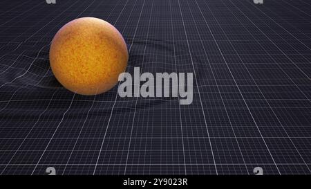 3D illustration of a sphere warping the space around it, with grid ...