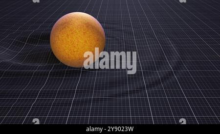 3D illustration of a sphere warping the space around it, with grid ...