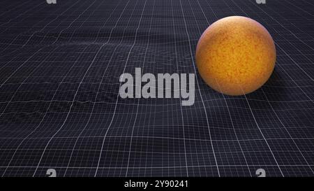3D illustration of a sphere warping the space around it, with grid ...