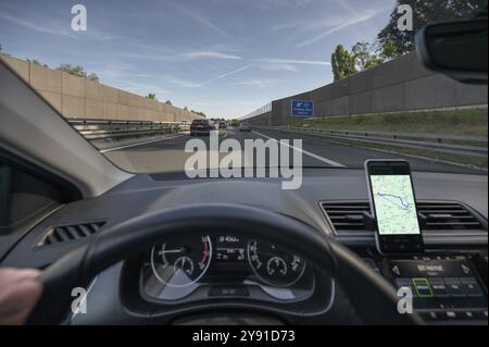 Driving on the A73 motorway with navigation by mobile phone, noise ...