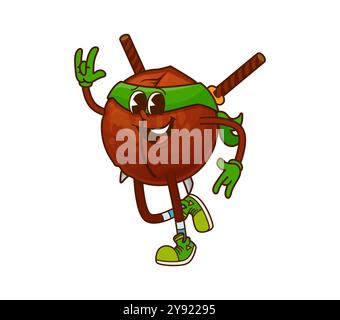 Cartoon macadamia nut superhero character flying with raised hand ...