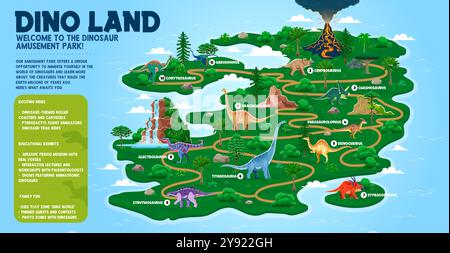 Dino park island map for prehistoric museum or kids paleontology game ...