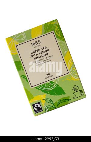 Box of Green Tea with Lemon Infusion teabags tea bags from M&S isolated ...