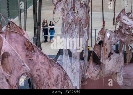 Open Wound with fabric hanging sculptures and mechanical installations ...