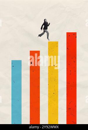 Businesswoman climbing bar chart in economic recovery concept Stock ...