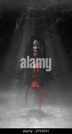 Kuyang, Kunyang, or Krasue ghost with the dark and eerie scene. Evil ...