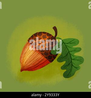 Forest acorn green leaf and nut. Watercolor background illustration set ...