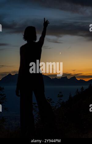 Lake Geneva towards the Alps at dusk Stock Photo - Alamy