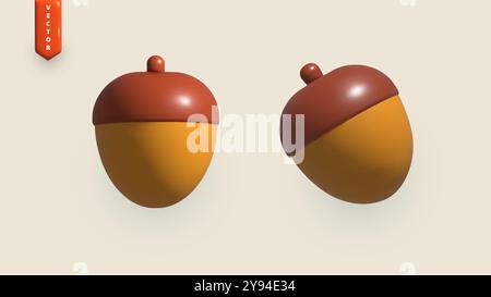 Realistic acorn in different projections. Vector illustration Stock ...