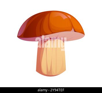 Cartoon autumn mushroom with a thick beige stalk dotted with brown ...