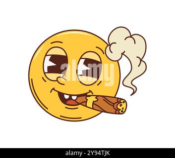 Cartoon retro groovy smoking smile face. Hippie y2k symbol of yellow ...
