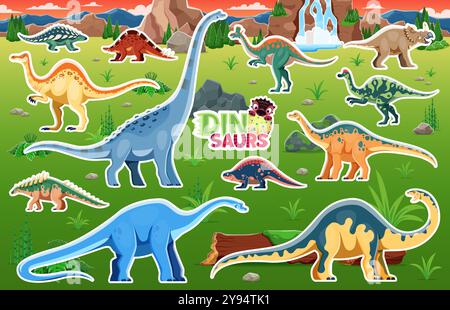 Prehistoric dinosaur stickers of Jurassic lizards and dino characters ...