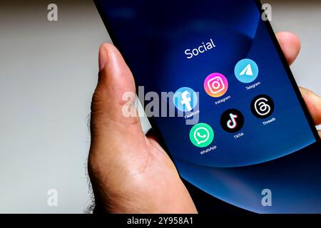In this photo illustration, the WhatsApp, Instagram, Facebook, TikTok ...