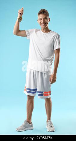 Different medals on light blue background, flat lay Stock Photo - Alamy