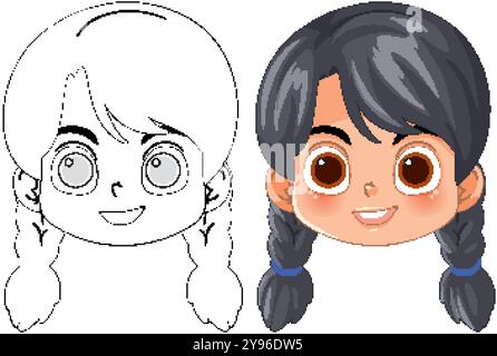 Color and outline versions of a smiling girl Stock Vector Image & Art ...