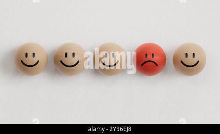 One unhappy face emoticon among happy face emojis in a row. Customer ...