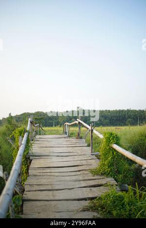 traditional wooden bridge with green grass and blue sky Stock Photo - Alamy
