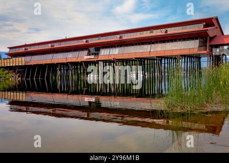 Cedar Street Bridge Public Market in Sandpoint Idaho is an old covered ...